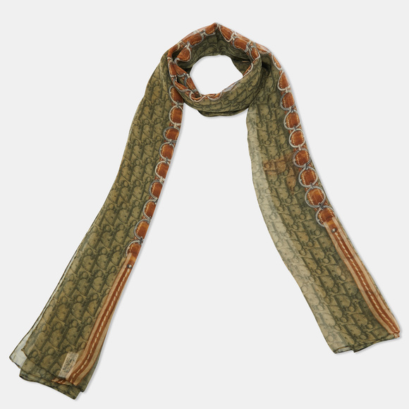 Dior | Accessories | Dior Green Oblique Chain Print Silk Stole | Poshmark